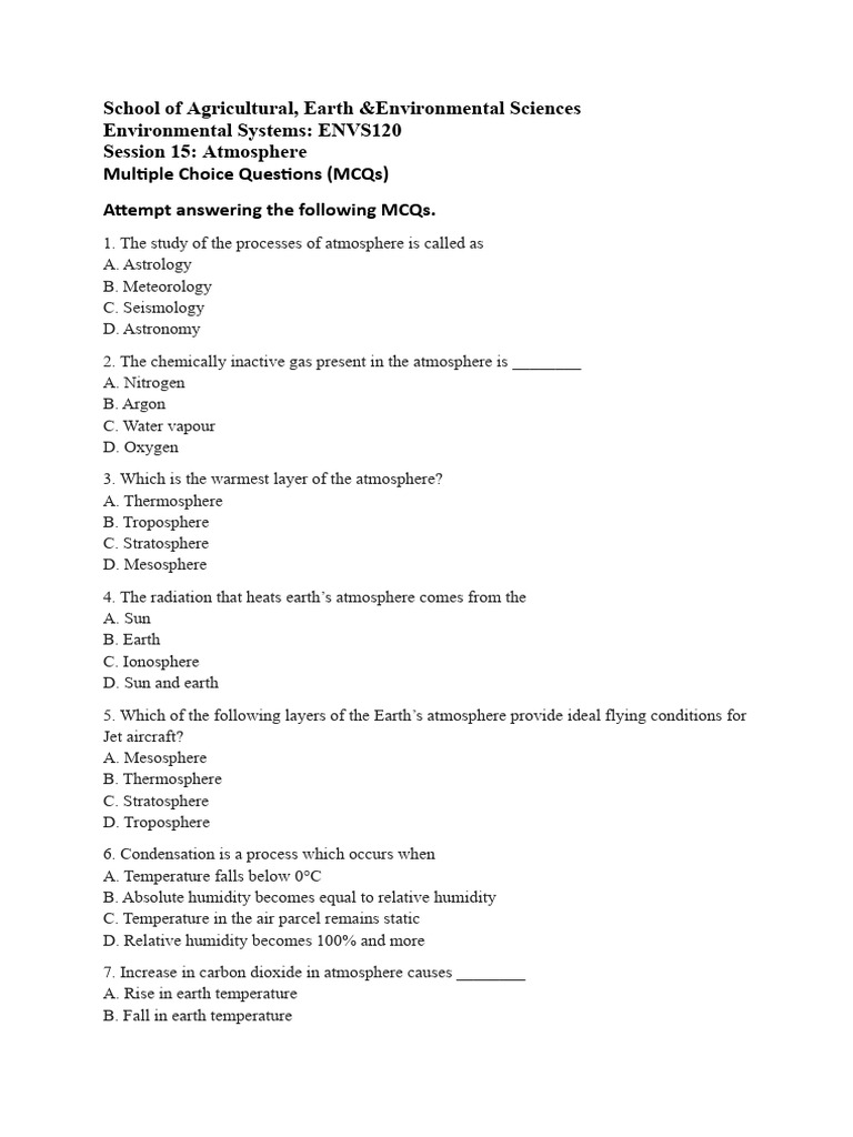 SI Session 15 Revision (Atmosphere) | PDF | Atmosphere Of Earth | Atmosphere