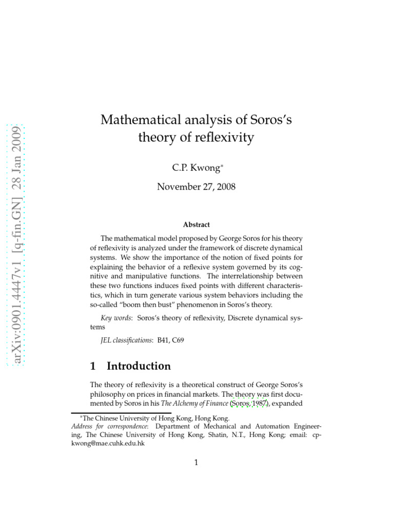 Mathematical Analysis of Soros's Theory of Reflexivity: C.P. Kwong ...