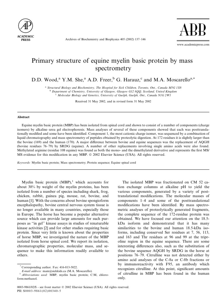 Equine MBP | PDF | Tandem Mass Spectrometry | Amino Acid