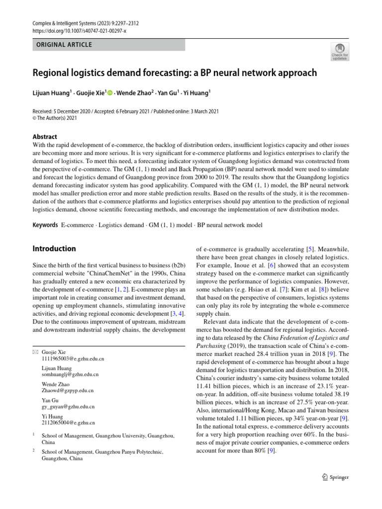 Regional Logistics Demand Forecasting: A BP Neural Network Approach | PDF | Artificial Neural ...