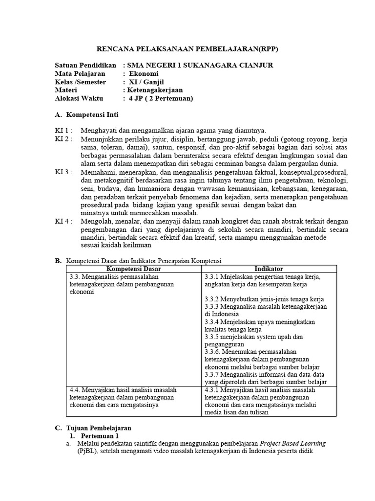 RPP PJBL Tenaga Kerjasiklus 2 | PDF | Seni