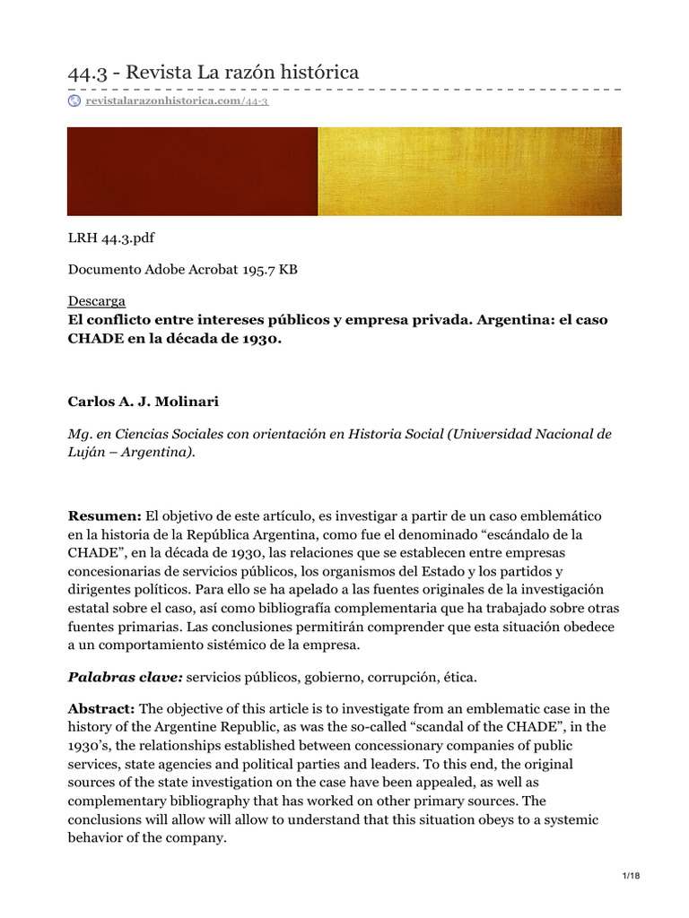 Conflicto CHADE: Empresa y Estado en 1930s | PDF | Business | Concesión ...