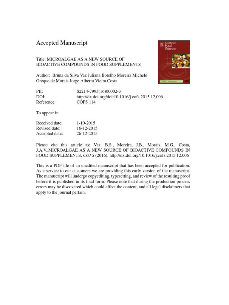 Microalgae As A New Source of Bioactive Compounds in Food Supplements ...