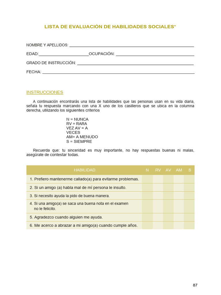 Evaluación de Habilidades Sociales | PDF | Ciencias del comportamiento ...