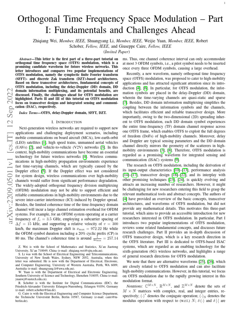 P1. Orthogonal Time Frequency Space ModulationPart I..... | PDF | Orthogonal Frequency Division ...