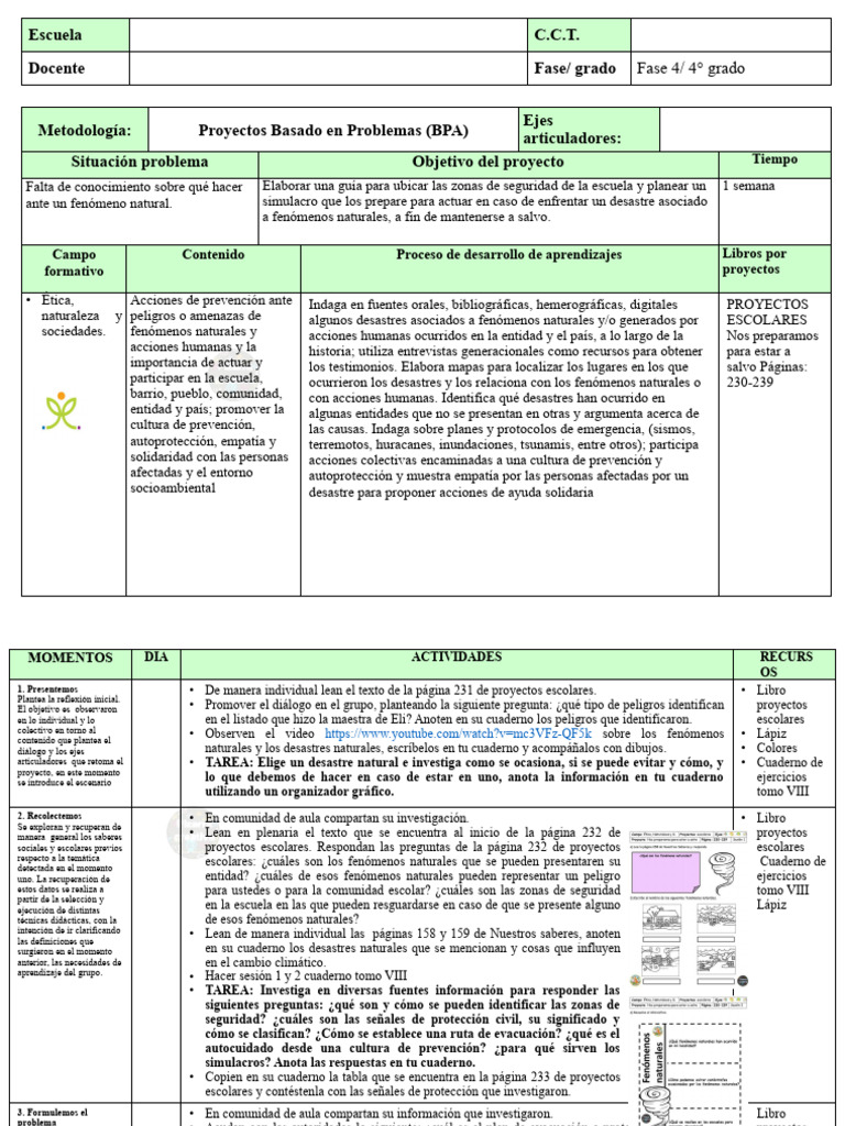 4° Planeación Bpa Nos Preparamos para Estar A Salvo Libro Pe | PDF ...
