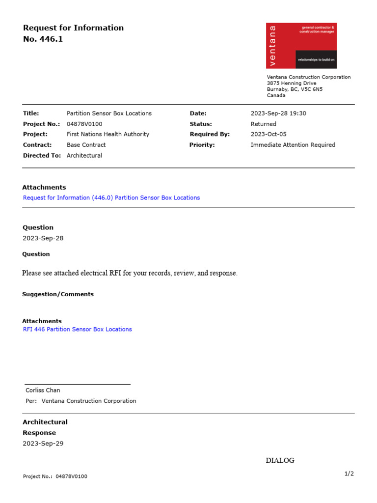 RFI 446 Partition Sensor Box Locations - RESPONSE R1 | PDF | Wall ...