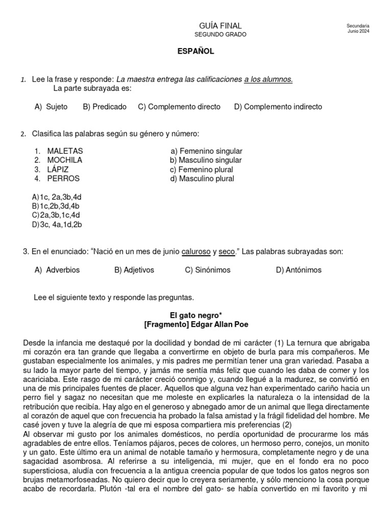 Examen Semiescolarizado 2do Grado Secu Jun24 | PDF | Control de la natalidad | Embrión
