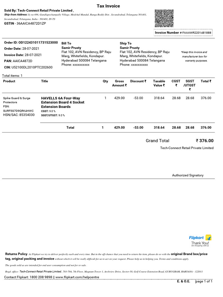 Extension Cord Invoice | PDF | Taxes