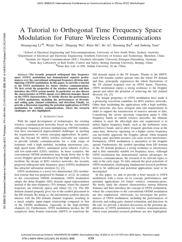 A Tutorial To Orthogonal Time Frequency Space Modulation For Future Wireless Communications ...