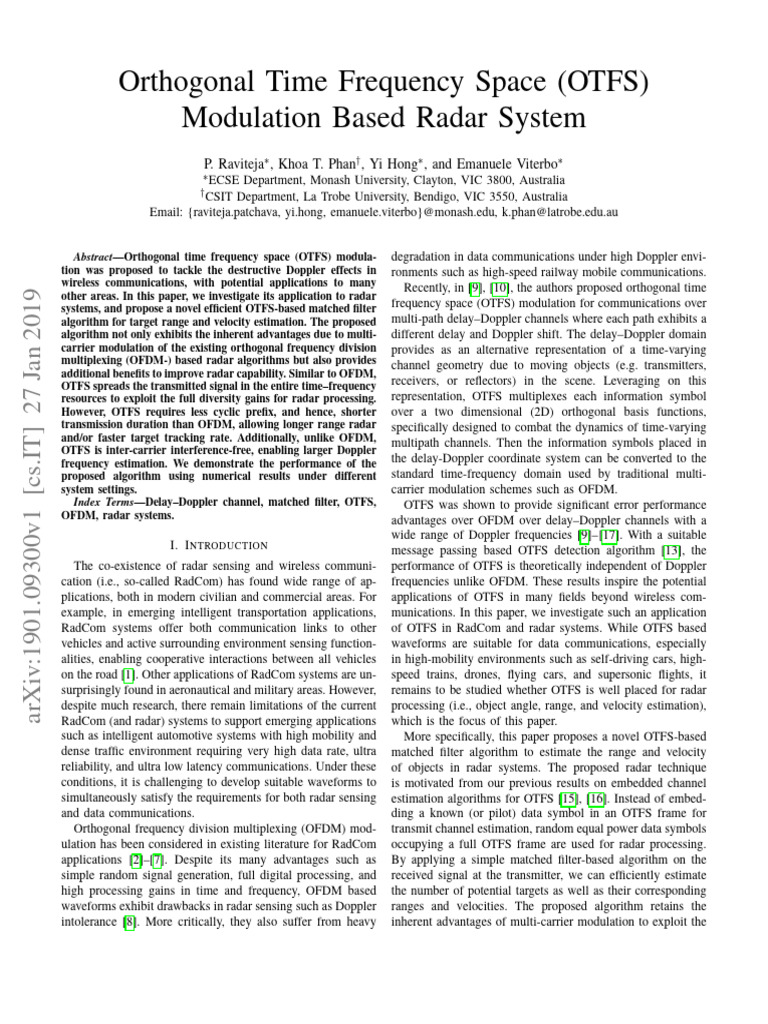 OTFS Modulation for Radar Systems | PDF | Orthogonal Frequency Division Multiplexing | Radar