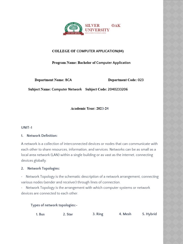 Unit 1 (1344) | PDF | Osi Model | Internet Protocol Suite