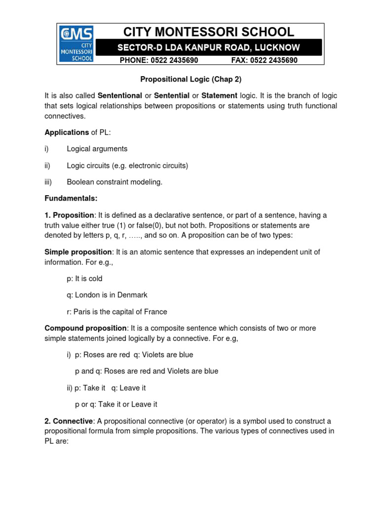 Ch-2 Propositional Logic | PDF | Contradiction | Interpretation (Logic)