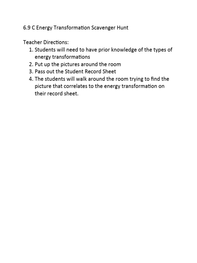 EnergyTransformationsScavengerHunt 1 | PDF | Power Station | Kinetic Energy
