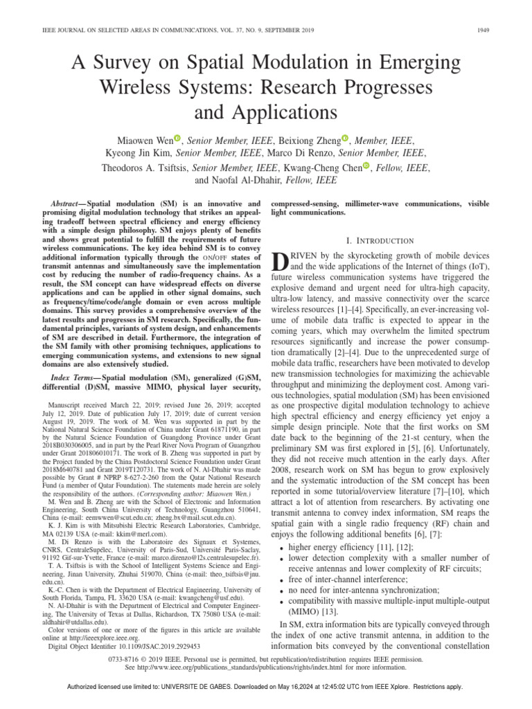 A Survey On Spatial Modulation In Emerging Wireless Systems Research
