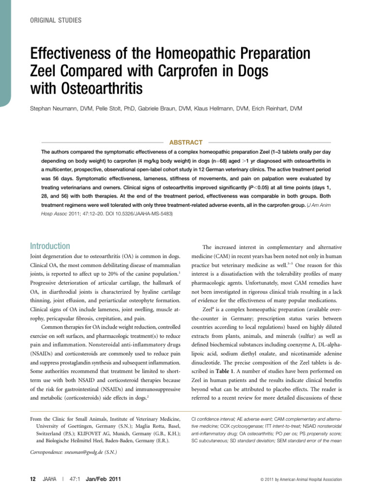 Zeel vs. Carprofen for Canine Osteoarthritis | PDF