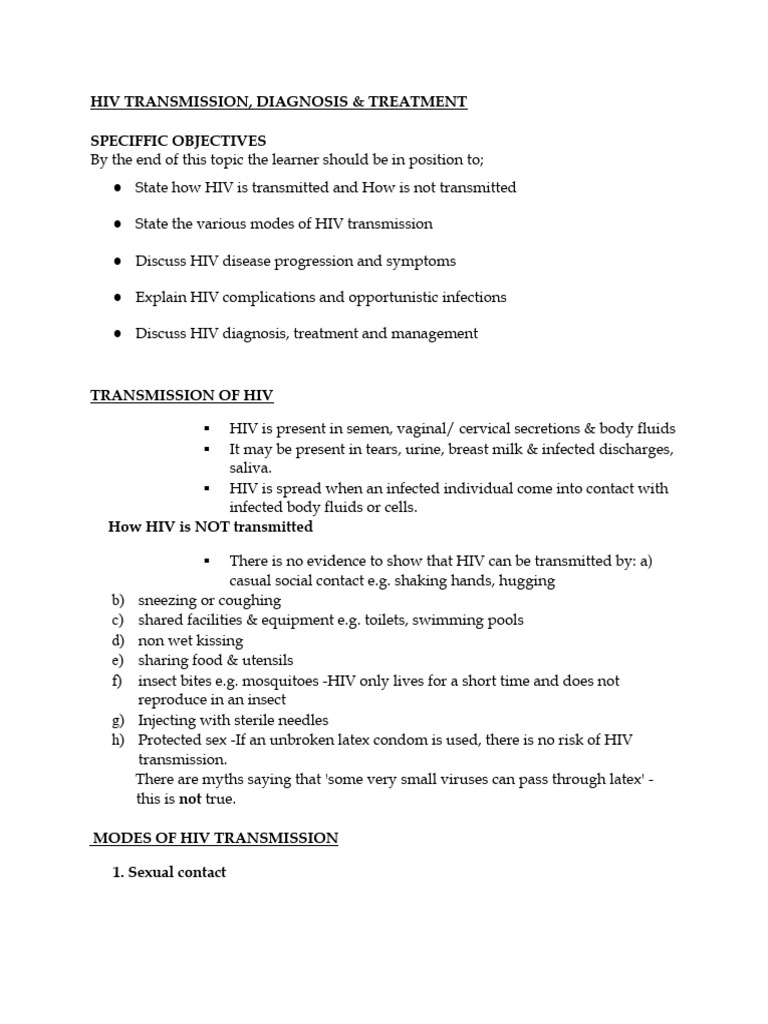 Hiv Infection, Syptoms and Treatment | PDF | Sexually Transmitted ...