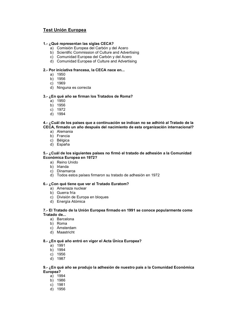 Test Unión Europea | Unión Europea | Consejo europeo