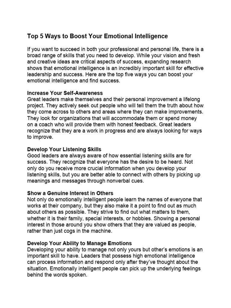 Boost Your Emotional Intelligence: 5 Tips | PDF | Emotional ...