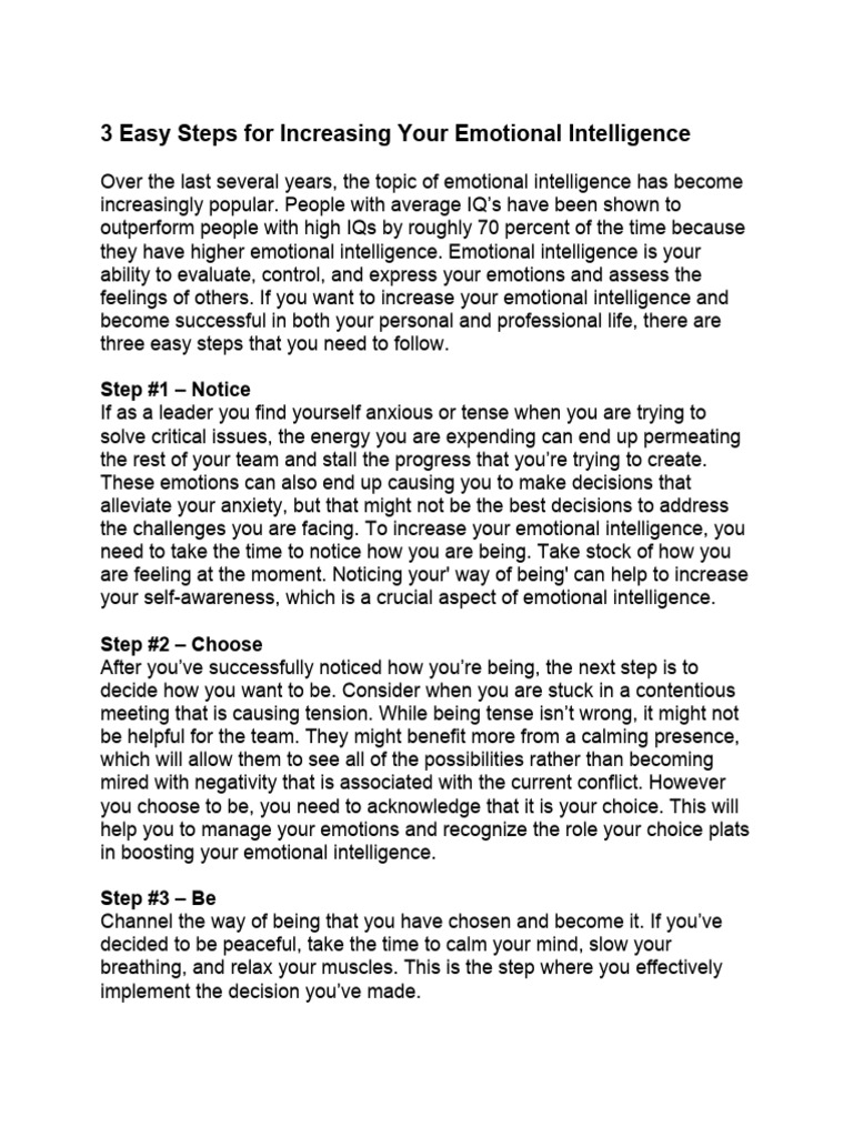 3 Easy Steps For Increasing Your Emotional Intelligence | PDF ...