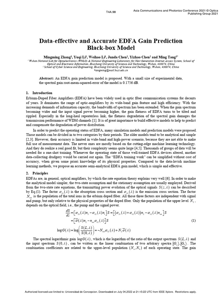 Data-Effective and Accurate EDFA Gain Prediction Black-Box Model | PDF | Fiber Optic ...