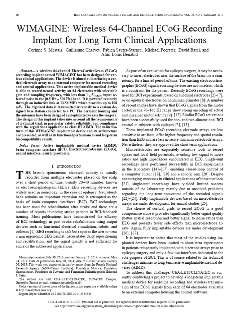 WIMAGINE Wireless 64-Channel ECoG Recording Implant for Long Term ...