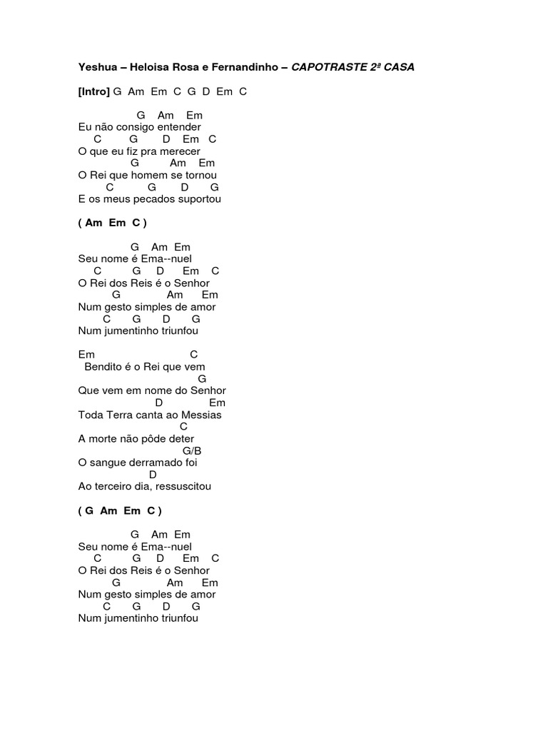 Yeshua - Heloisa Rosa - Cifra - Capotraste 2 Casa - A | PDF