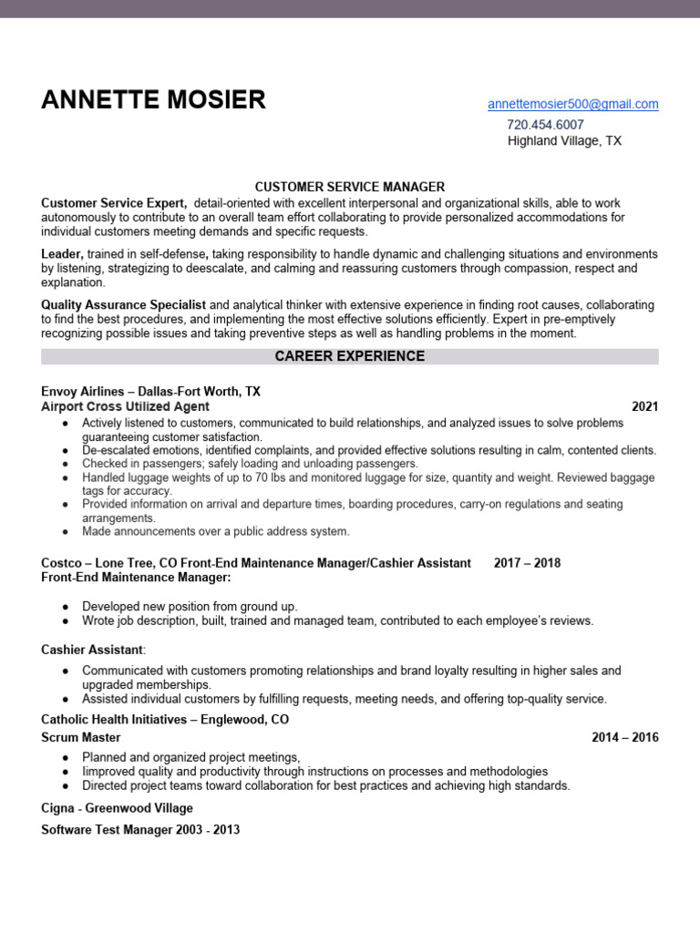 Annette Mosier Resume JSX | PDF | Software Development Process | Baggage