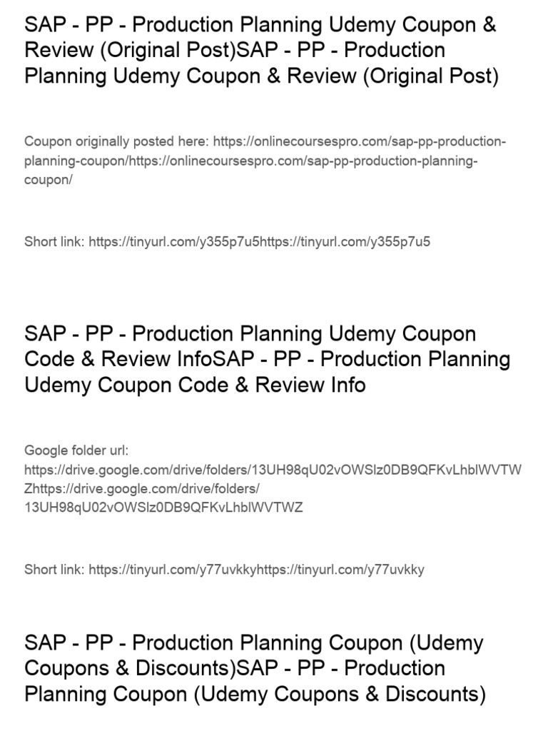 SAP - PP - Production Planning Udemy Discount & Review (Slide) | PDF
