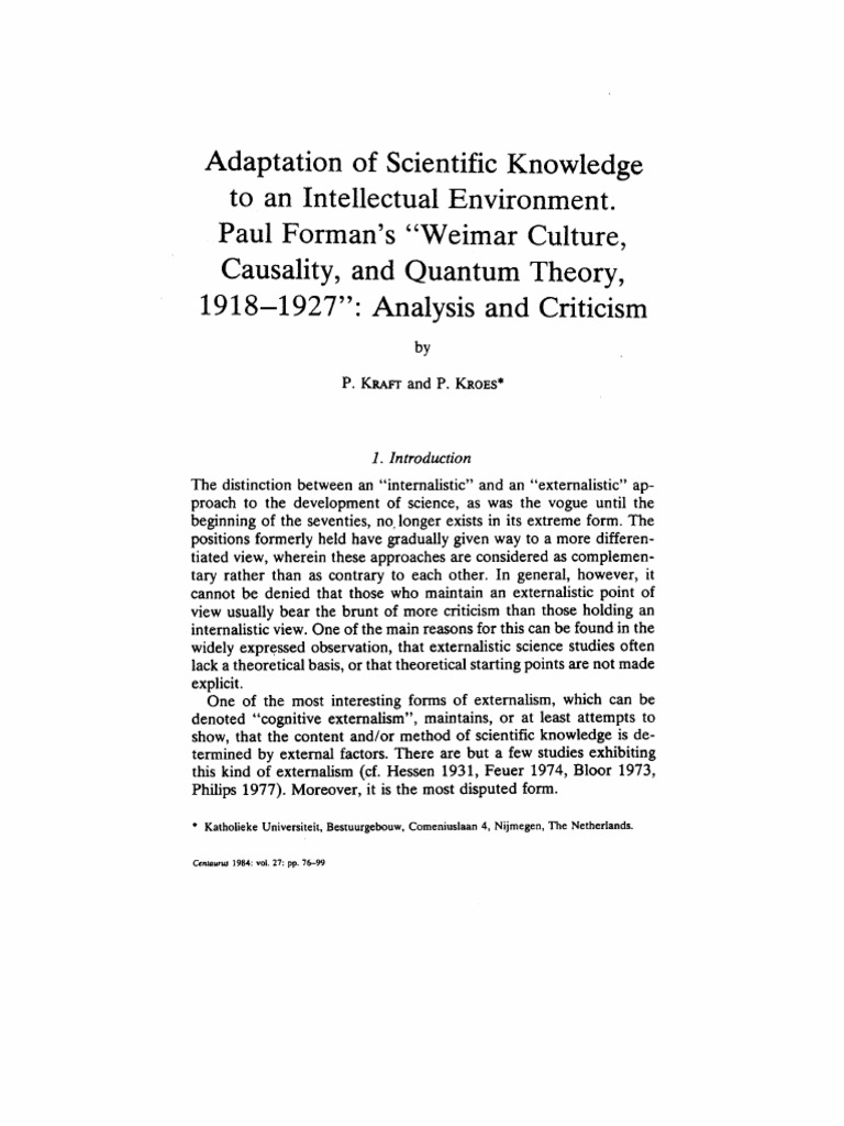 Kraft, P., & Kroes, P. (1984) - Adaptation of Scientific Knowledge To An Intellectual ...