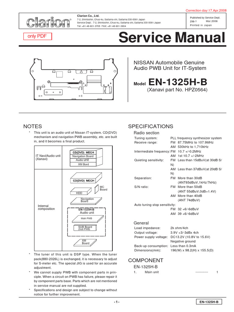 Nissan Audio PWB Unit Service Manual | PDF | Printed Circuit Board ...