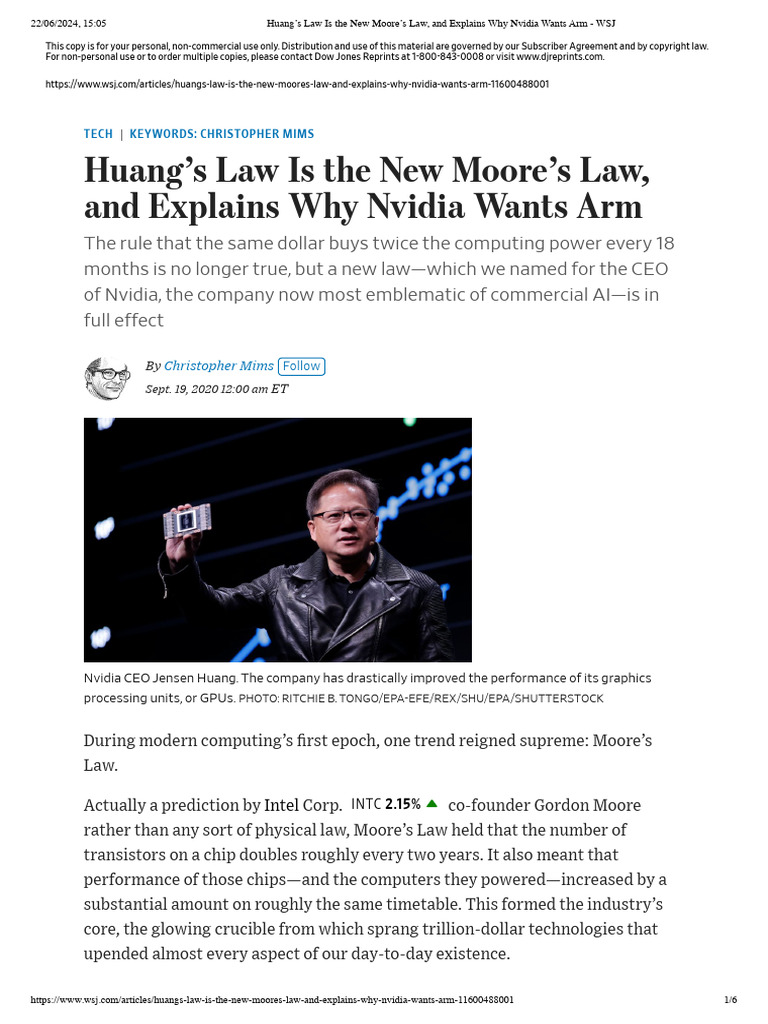 Huang's Law Is The New Moore's Law, and Explains Why Nvidia Wants Arm - WSJ | PDF | Graphics ...