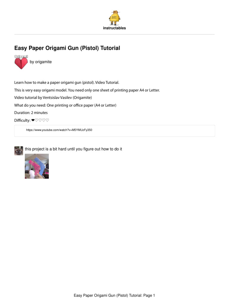 Easy Paper Origami Gun Pistol Tutorial | PDF