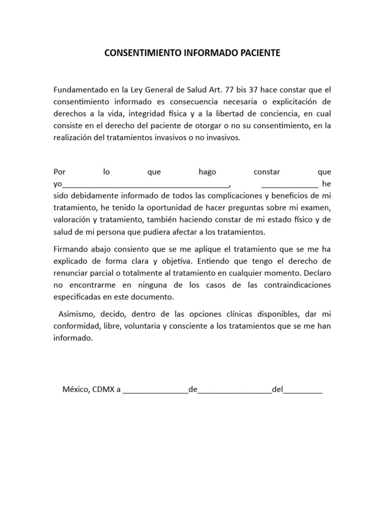Consentimiento Informado Paciente | PDF
