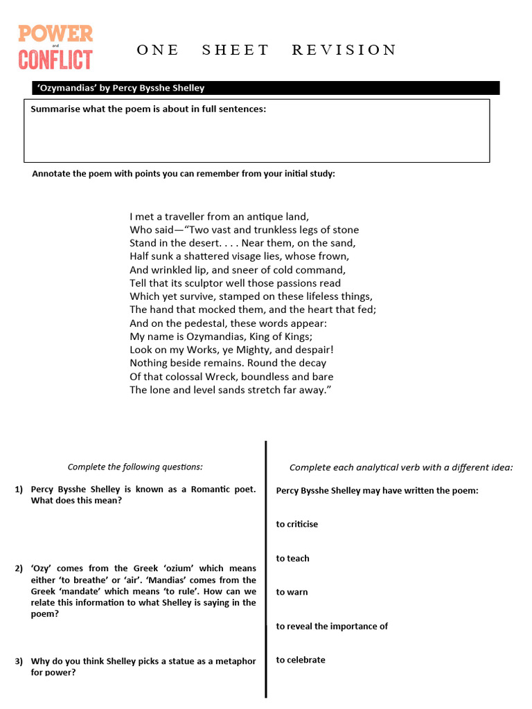 Ozymandias by Percy Bysshe Shelley | PDF | Poems | Poetry