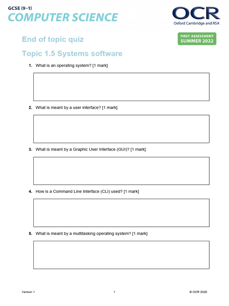 1.5 Systems Software EOU Quiz | PDF | Operating System | Command Line Interface