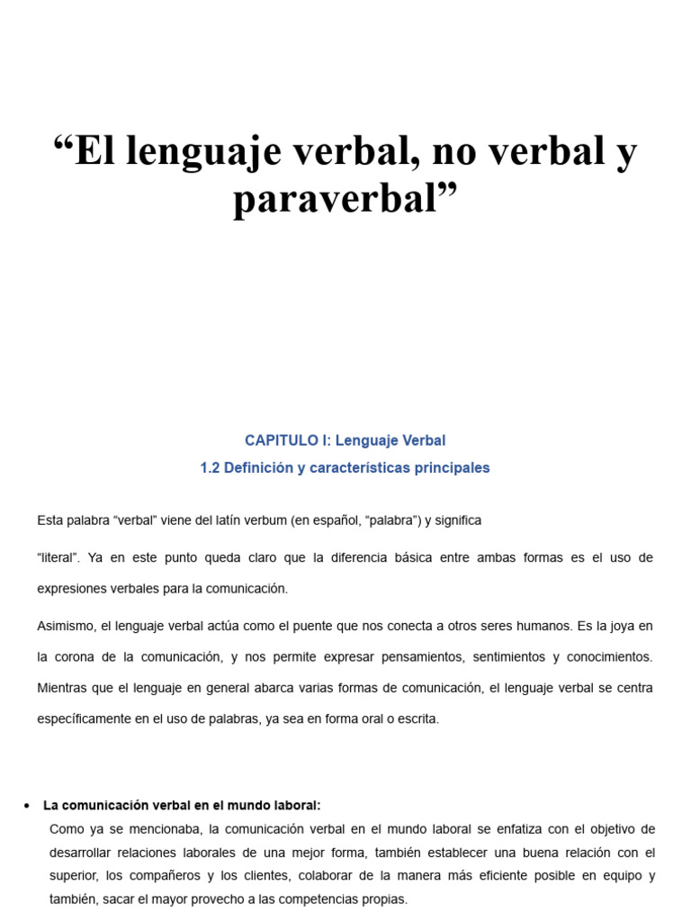 El Lenguaje Verbal, No Verbal y Paraverbal | PDF | Comunicación no verbal | Comunicación