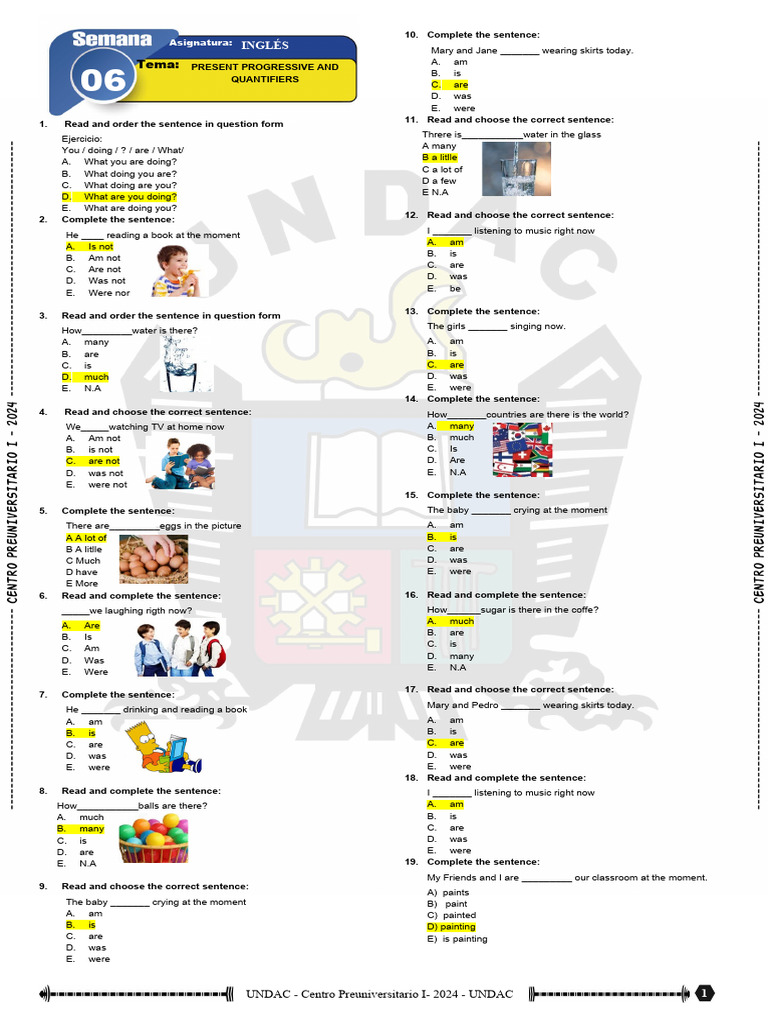 Sem 6-Present Progressive and Quantifiers | PDF