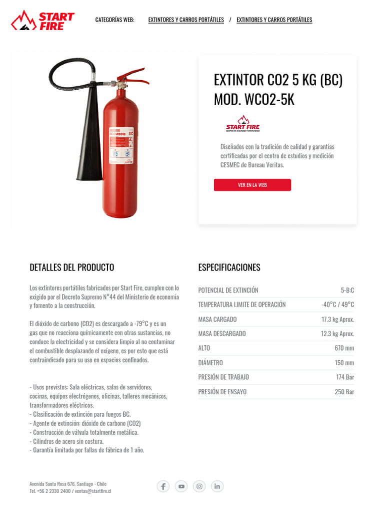 Extintor Co2 5 KG BC Mod Wco2 5k | Descargar gratis PDF | Supresión de incendios | Protección ...