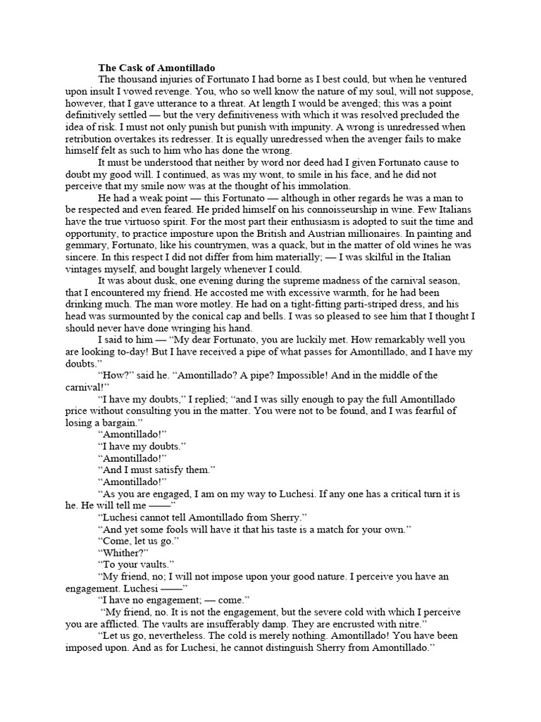 The Cask of Amontillado | PDF | Bartleby, The Scrivener