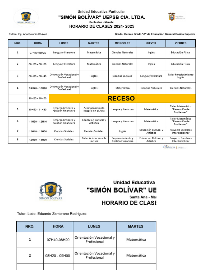 Horarios Clases UEPSB 2024-2025 | PDF | Matemáticas | Investigación
