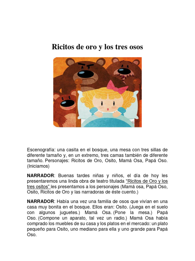 CUENTO Ricitos de Oro y Los Tres Osos | Descargar gratis PDF | Ricitos de oro y los tres osos | Osos