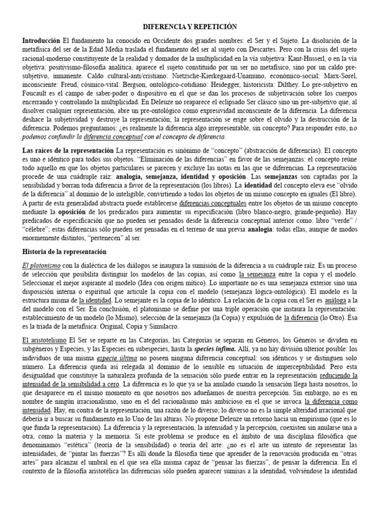 PARDO. Deleuze Diferencia y Repetición | PDF | Immanuel Kant | Teoría de sustancias