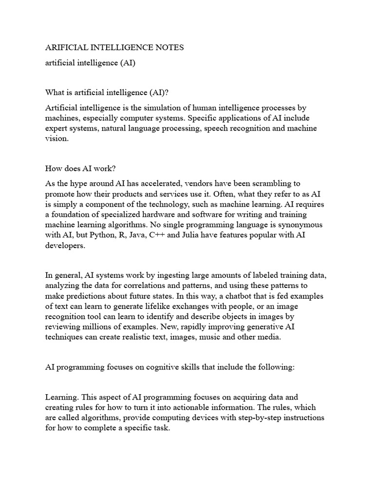 Arificial Intelligence Notes | PDF | Artificial Intelligence ...