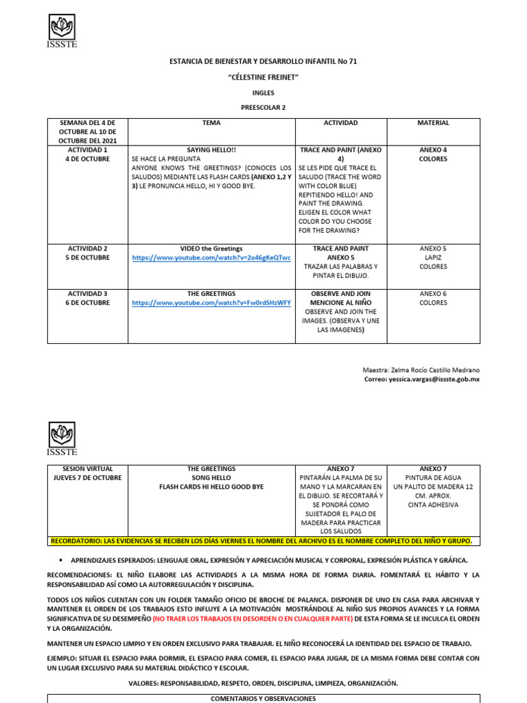 PREESCOLAR 2 Ingles | PDF