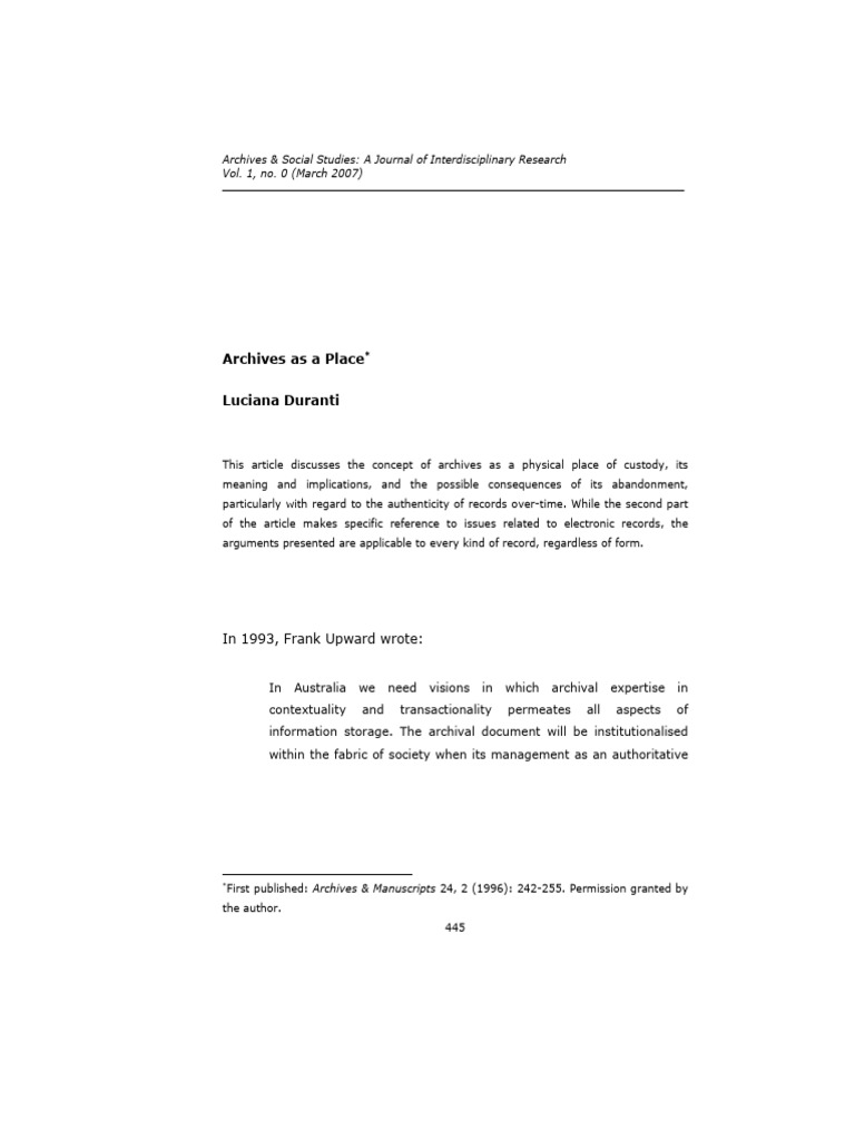 Archives As A Place | PDF | Archive | Records Management
