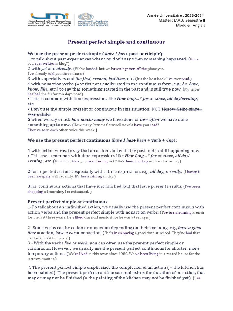 Present Perfect Simple and Continuous Master AI | Download Free PDF | Syntax | Linguistic Morphology