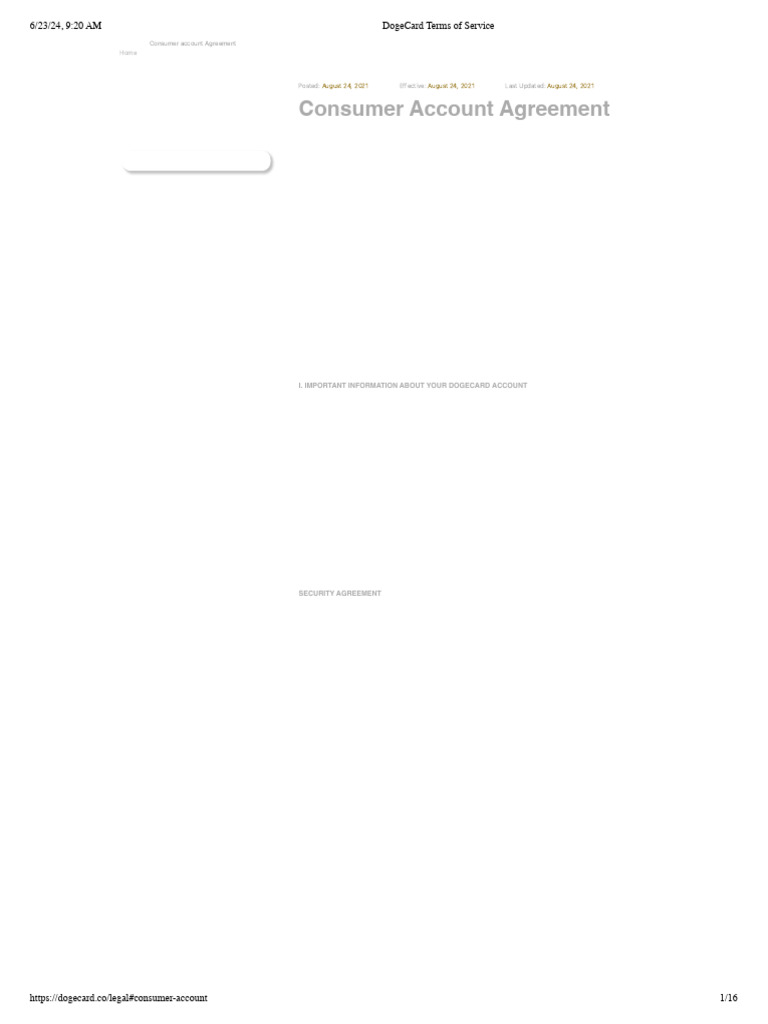 DogeCard Consumer Account Agreement | PDF | Credit Card | Deposit Account