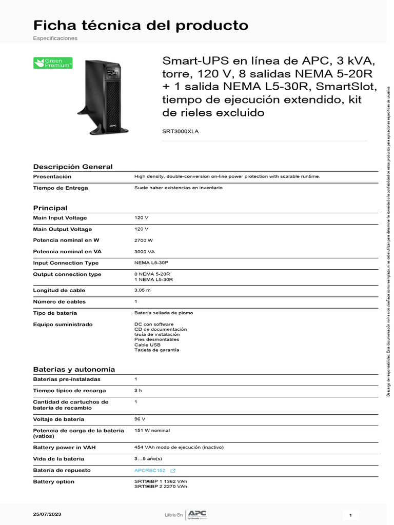 Smart-UPS en Línea - SRT3000XLA | PDF | Ingenieria Eléctrica | Metrología