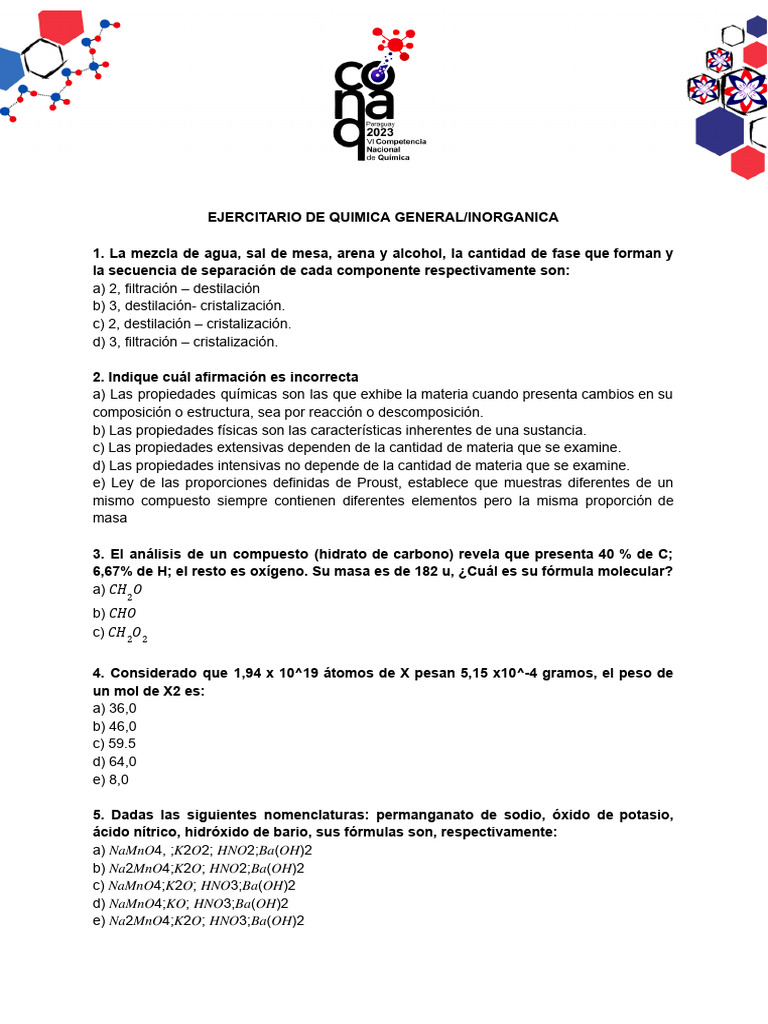Ejercitario Quimica General - Inorganica | PDF | Ácido | Química